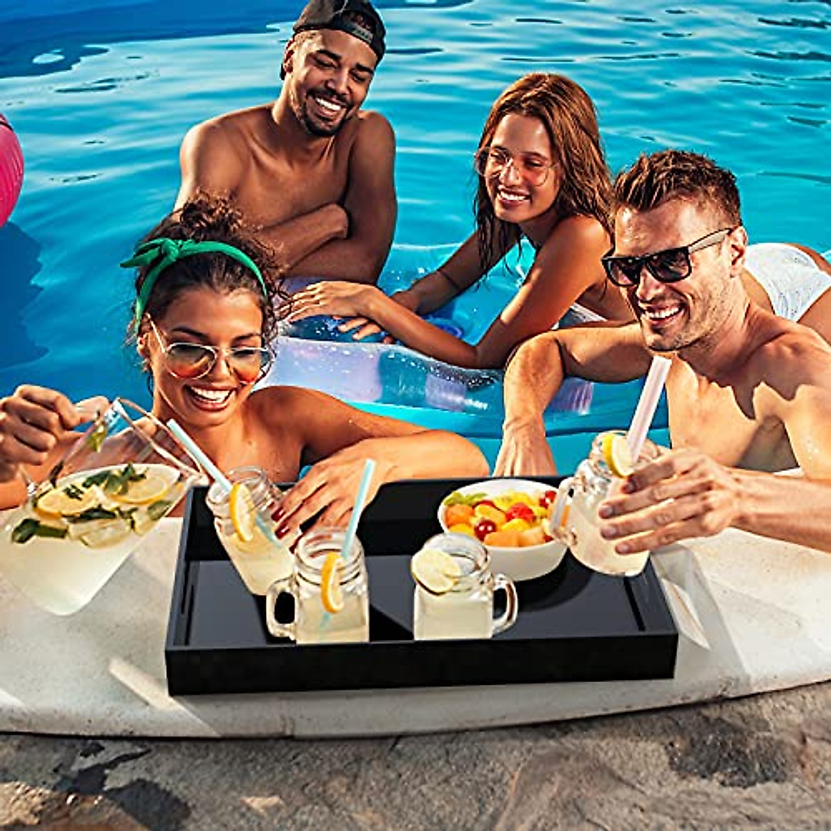 Cilinta Acrylic Serving Trays with Handles, 16"x 12" Rectangle Sturdy Breakfast Trays, Black Decorative Trays Organiser for Bedroom, Kitchen, Living Room, Bathroom, Hospital and Outdoors