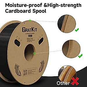 GratKit PLA+ Filament 1.75mm, 3D Printer Filament,+/-0.03mm,1KG,PLA Plus Black