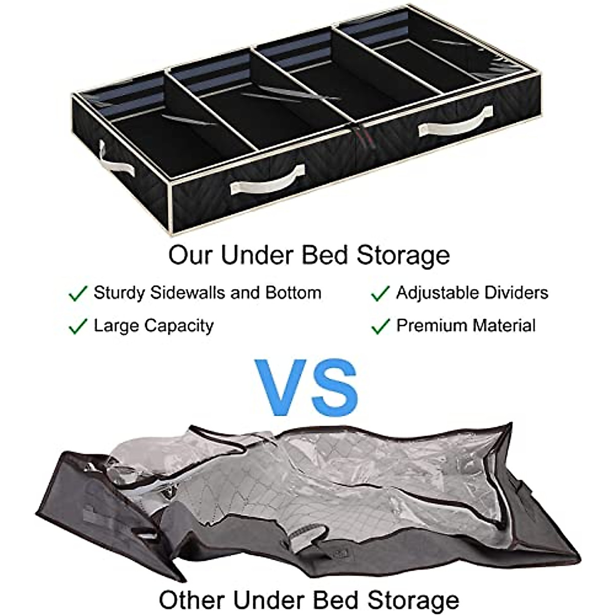 Anyoneer Under Bed Storage Containers - Set of 2 - Adjustable Dividers - Storage Organizer with Sturdy Structure - for Clothes Blankets Shoes Black