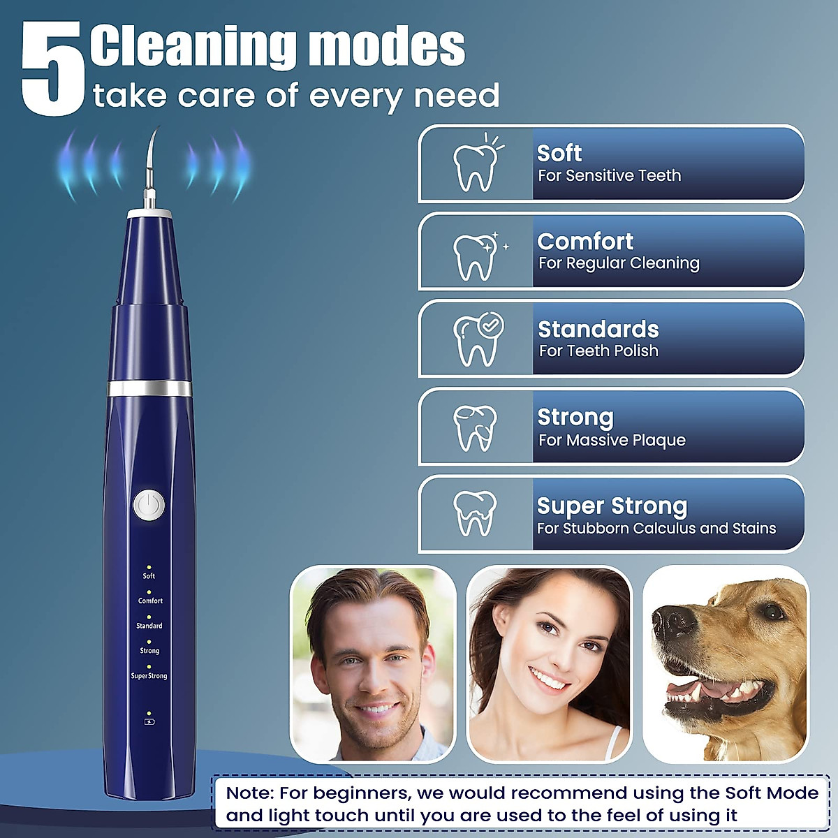 Plaque/Tartar Remover for Teeth, Dental Calculus Remover Teeth Cleaning Kit with LED Light & 5 Adjustable Modes