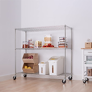 TRINITY Basics 3-Tier Adjustable Wire Shelving with Wheels for Kitchen Organization, Garage Storage, Laundry Room, NSF Certified, 600 to 1350 Pound Capacity, 60” by 24” by 54”, EcoStorage Chrome