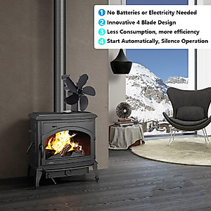 Heat Powered Wood Stove Fan 5 Blade Aluminum Alloy Fireplace Fan Low Noise Strong Heat Dissipation Eco Fan for Home Fireplace