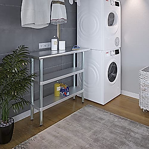 48" Long X 14" Deep Stainless Steel Work Table with 2 Shelves | Metal Food Prep Station | Commercial & Residential NSF Utility Table