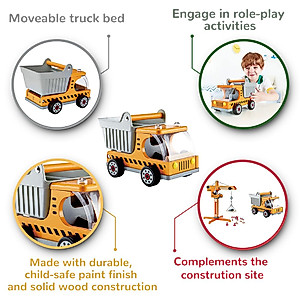 Hape Wooden Dump Truck| Pretend Play Construction Vehicle Toys for Toddlers