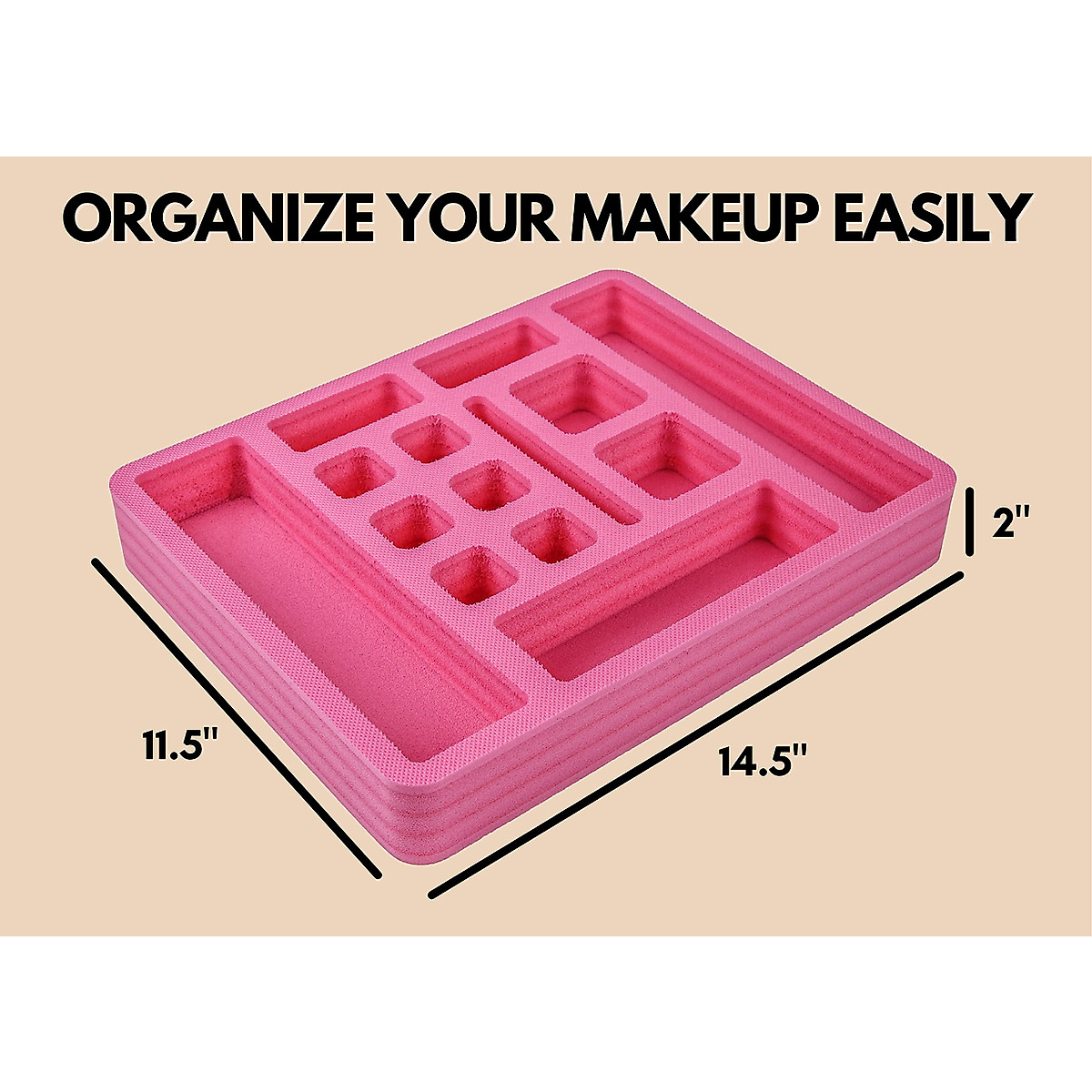 Polar Whale 2 Makeup Pink Drawer Organizers Tray Washable Waterproof Durable Foam Insert for Home Bathroom Bedroom Office 11.5 x 14.5 Inches 14 Compartments for Lipstick Eyeliner Cosmetics and More