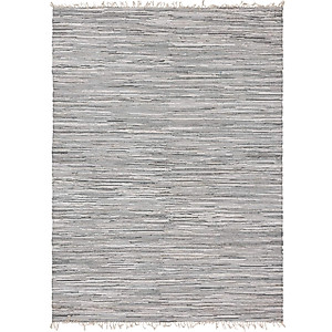 Unique Loom Chindi Cotton Collection Soft Hand Woven Natural Fiber Striped Area Rug, 9 ft x 12 ft, Gray/Ivory