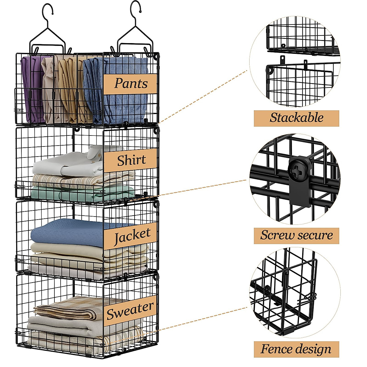 JKsmart 4-Shelf Modern Metal Closet Organizer with 3 Dividers for Storing Clothes, Boots, Towels, and More