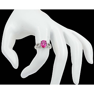 Natural 9X7 MM Oval Cut Pink Topaz Gemstone 925 Sterling Silver Wedding Jewelry Solitaire Unisex Proposal Engagement Ring Bridal Ring Gift For Her (Rhodium Plated Silver, 10)