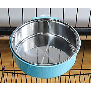 RUBYHOME Dog Bowl Feeder Pet Puppy Food Water Bowl, 2-in-1 Plastic Bowl & Stainless Steel Bowl, Removable Hanging Cat Rabbit Bird Food Basin Dish Perfect for Crates & Cages, Blue