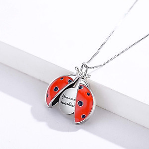 JUSTKIDSTOY Ladybug Necklace 925 Sterling Silver Locket Necklace Ladybug Jewelry Gifts for Women Gifts