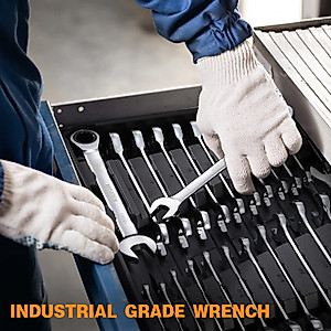 kboisha 24-Piece Ratchet Wrenches, 72-Tooth Ratcheting Combination Wrench Set with Metric & SAE 8-19mm and 1/4" to 3/8" CR-V Standard Wrench Set with Organizer Box
