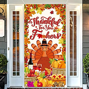 Large 70.8''x 35.4'' Friendsgiving Party Decorations Door Cover, Thankful for You Banner for friendsgiving decorations,Happy Friendsgiving Banner Thanksgiving Door Cover for Indoor Outdoor