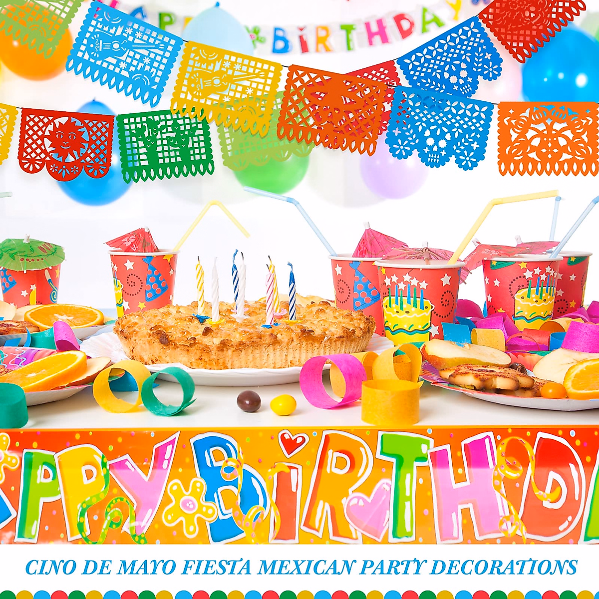 12 Pcs 180 ft Mexican Party Banners Large Papel Picado Banner 10 Patterns Plastic Fiesta Banner Decorations for Cinco De Mayo Mexican Fiesta Party Day of The Dead Dia De Los Muertos