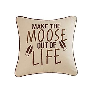 C&F Home Moose Out of Life Pillow Embroidered Beige 18" X 18" Square Soft Woven Pillow for Couch Sofa Bed Chair Cotton 18" x 18" Beige