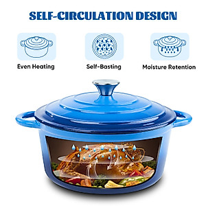 Fijinhom 6 Quart Enameled Cast Iron Dutch Oven Pot with Lid, Dual Handle for Bread Baking, Pre-Seasoned Cookware, Heavy-Duty, Oven Safe up to 500° F, Non-stick & Applicable All Cookings, Blue