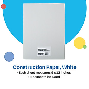 Childcraft Construction Paper, 9 x 12 Inches, White, 500 Sheets - 1465884