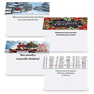 Classic Christmas Card Assortments - Holiday Greeting Cards, Set of 32, Large 5" x 7", Sentiments Inside, Envelopes Included