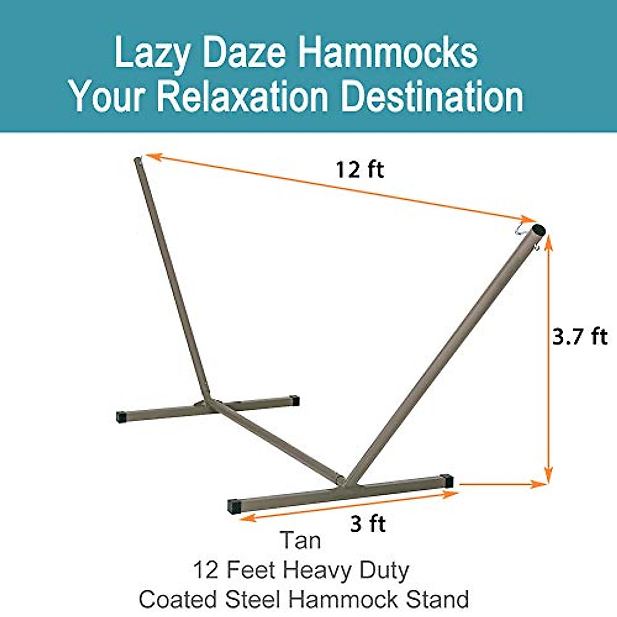 Lazy Daze Hammocks Outdoor 12 Feet Hammock Stand Heavy Duty Coated Steel Tube Frame, for Indoor Porch Patio Garden Backyard Hammocks, 450 Pounds Weight Capacity, Tan