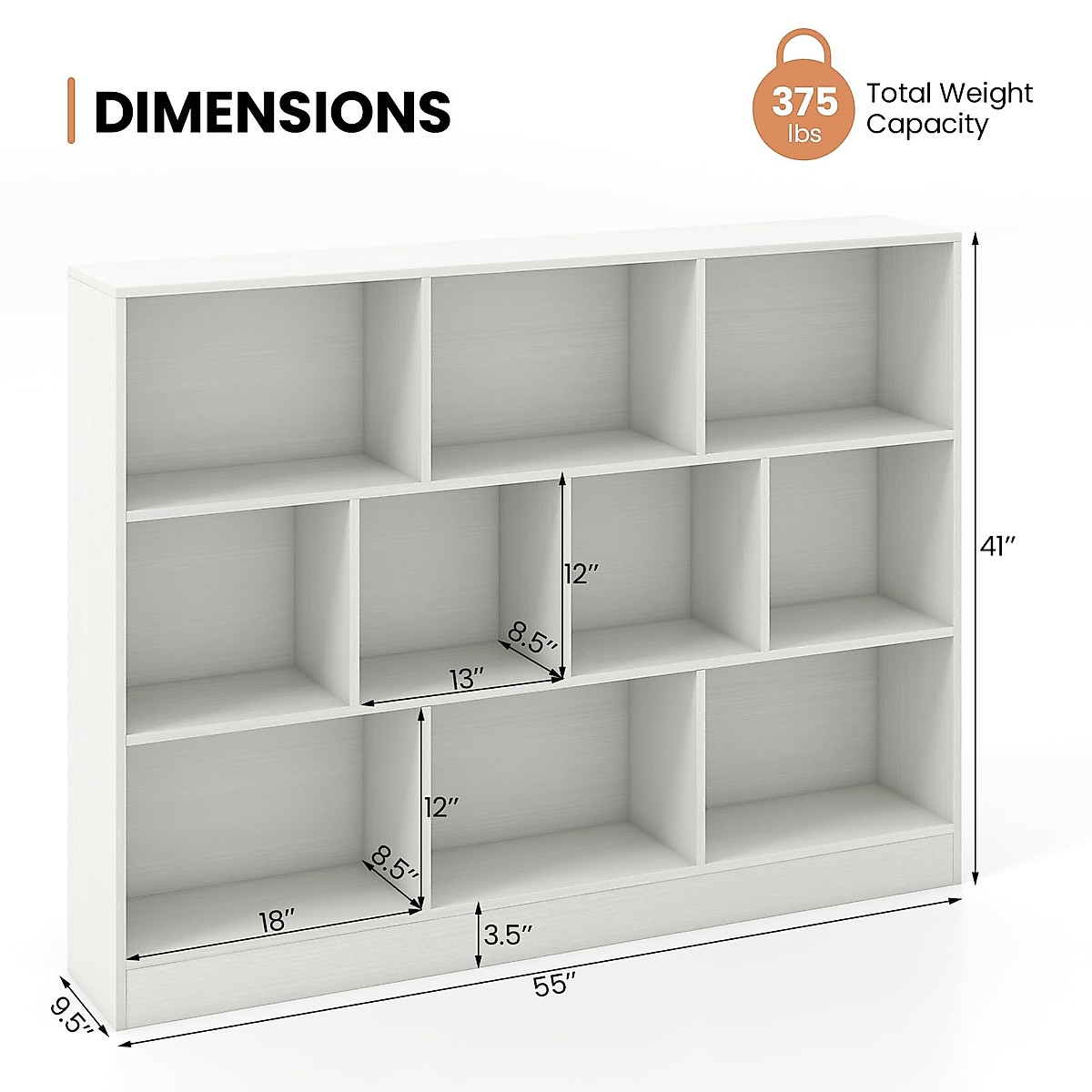 Costzon Montessori Shelf, 10-Section Toy Storage Organizer for Books Toys, 3 Tier Wooden Storage Cabinet, Kids Bookshelf for Playroom, Preschool, Classroom, Daycare (White)