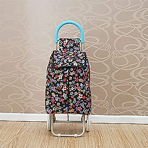 Shopping Trolley on Wheels Multi Function Shopping Cart Two Rounds Silent Wheel Fold Portable Cart Pull Rod Car Luggage Cart Trolley Pull Truck Trailer Cart Handle with Cloth Bag Storage Hand Truck