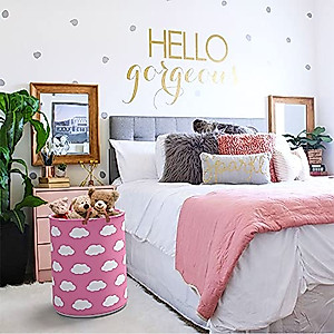 Large Laundry Hamper for Dirty Clothes, Cloths & Towels | Tall, Big Basket for Extra Loads | XL Size, Sturdy, Collapsible, Portable & Waterproof | Cute, Modern | Kids, Nursery, Girls, Baby (2 Baskets)