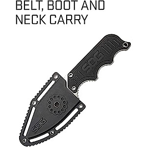 SOG Small Fixed Blade Knife - Instinct Boot Knife, EDC Knife, Neck Knife, 2.3 Inch Full Tang Blade w/ Knife Sheath and Clip, 4in. x 1in. x 8.5in. (NB1012-CP) , Black