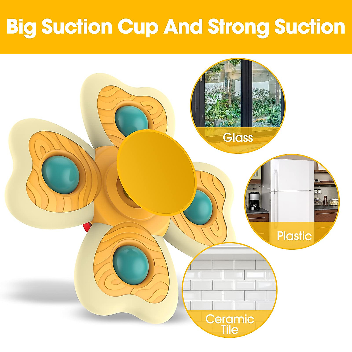 MANMI TOP,3pcs【2021 Upgraded】 Spinning Baby Toy with Section Cups,Suction Cup Spinner Toy,