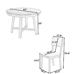 5-Piece Rustic Dining Table Set,42inch Round Dining Table with Cross Legs and Upholstered Dining Chairs for Small Places (Espresso/Rustic+R)