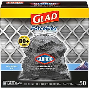 GLAD ForceFlex Large Drawstring Trash Bags, 30 Gallon Black Trash Bags for Large Kitchen Trash Can, Mountain Air Scent to Eliminate Odors, 50 Count (Package May Vary)