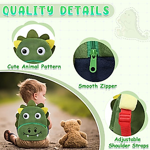 Cute Toddler Backpack for Boys and Girls, KASQO 9.4" 3D Soft Plush Animal Mini Lightweight Travel Bag for Baby 2-6 Years Old, Green Dinosuar