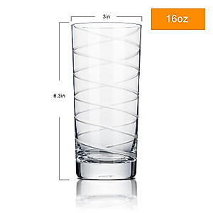 FAIRCRAFT 16oz Ribbed Durable Carved Cup Drinking Glasses, Highball Glasses Set of 6, Handmade Tall Glass Tumbler with Heavy Base, Water Glasses, Glasses Cups for All Beverage, Soda, Juice, Cocktails