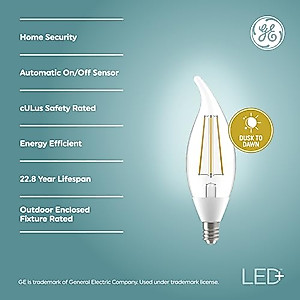 GE LED+ Dusk to Dawn LED Light Bulbs with Sunlight Sensors, Automatic On/Off Light Sensing Bulbs, Outdoor Decorative Bulbs, Soft White (Pack of 2)