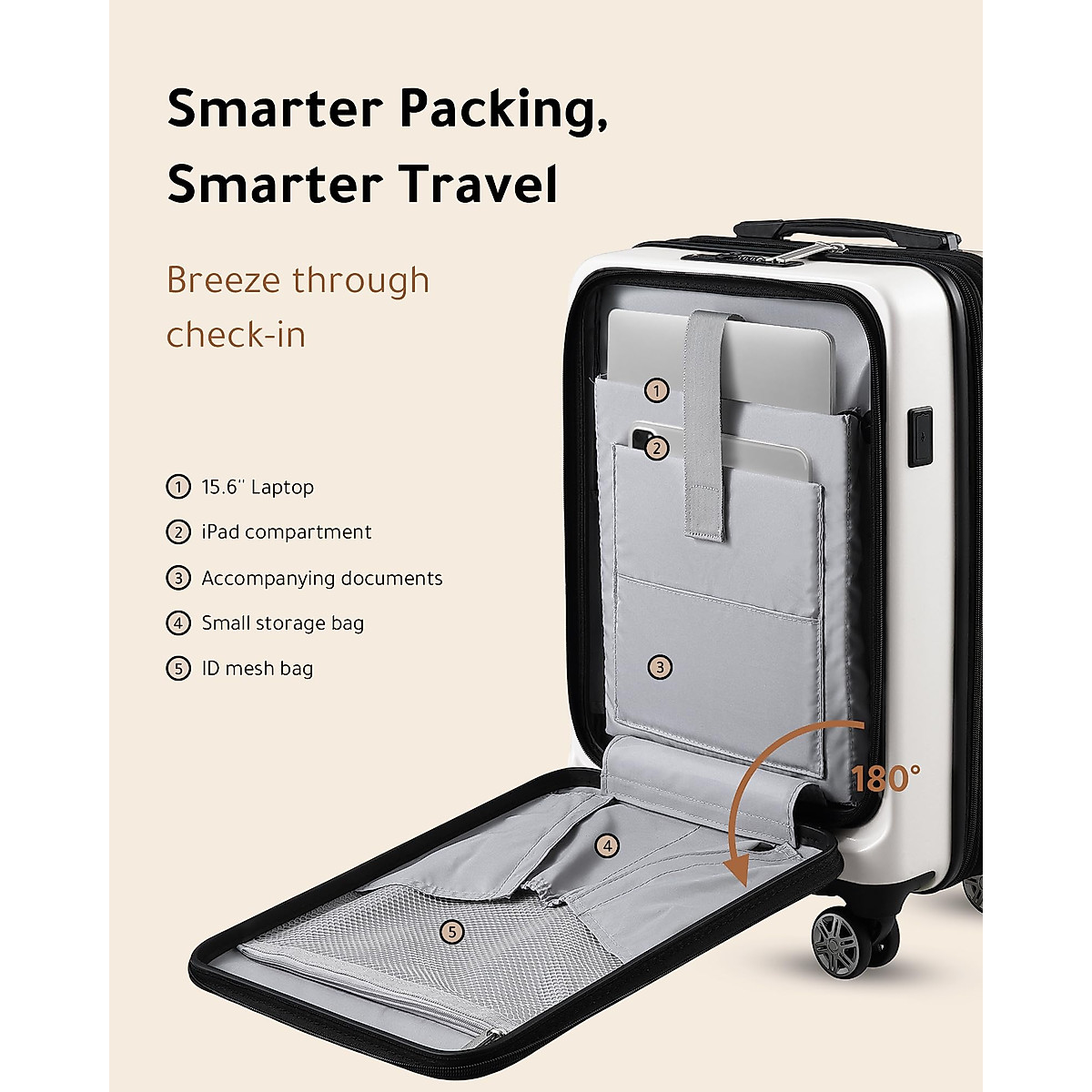 LUGGEX Carry On Luggage with Pocket Compartment - Polycarbonate Expandable Luggage with USB Port - Travel Suitcase with Wheels Airline Approved, Lightweight