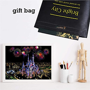Ameolela Rainbow Scratch Painting Paper, Sketch DIY Art Craft City Series Night View Creative Gift, Scratchboard for Adults and Kids, Craft Kits with 4 Tools, Size 16x11 inches (4 Pack)