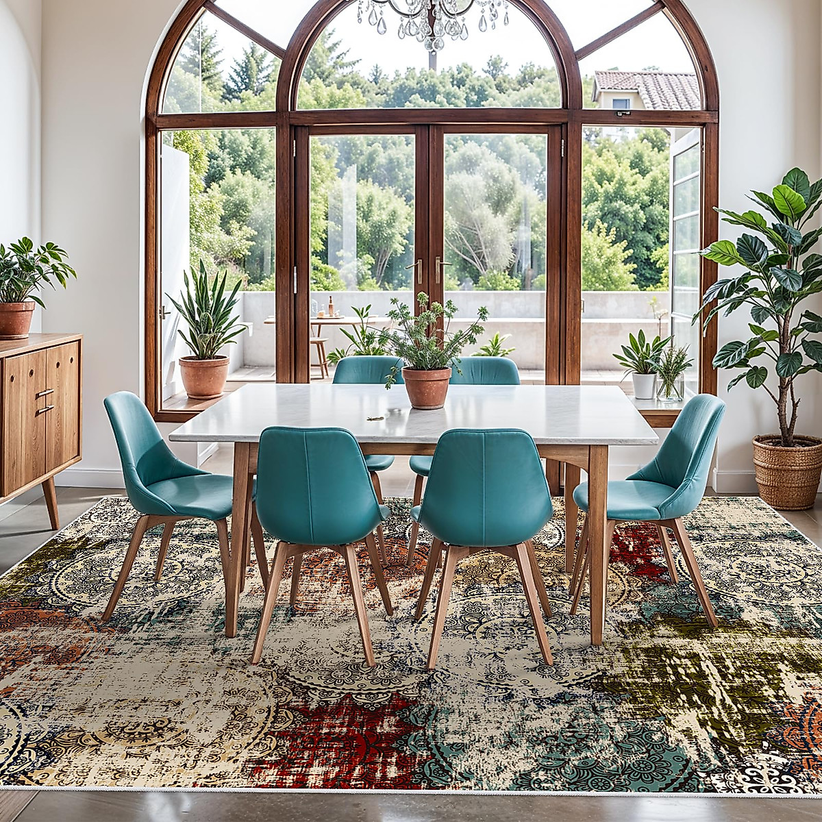 BYYVOO 10x14 Living Room Area Rug - Modern Abstract Large Area Rugs Non-Slip Stain Resistant Carpets for Bedroom Soft Low Pile Rugs 10x14 Red Green Multi