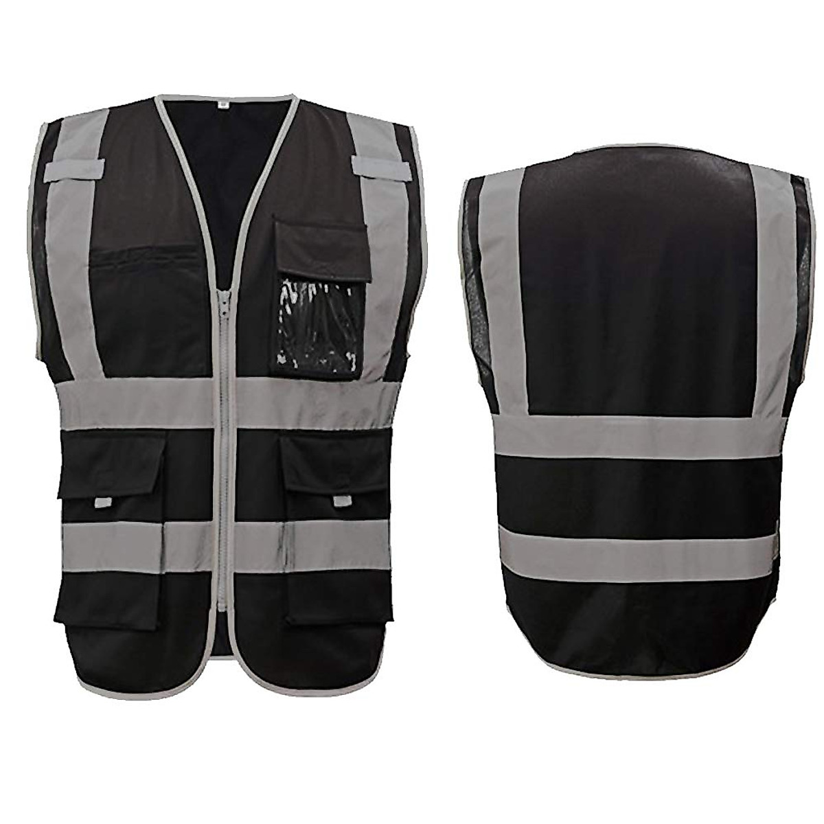 Black Safety Vest Reflective With Pocket And Zipper Construction Vest With Reflective Stripes Hi Vis Workwear(Black, M)