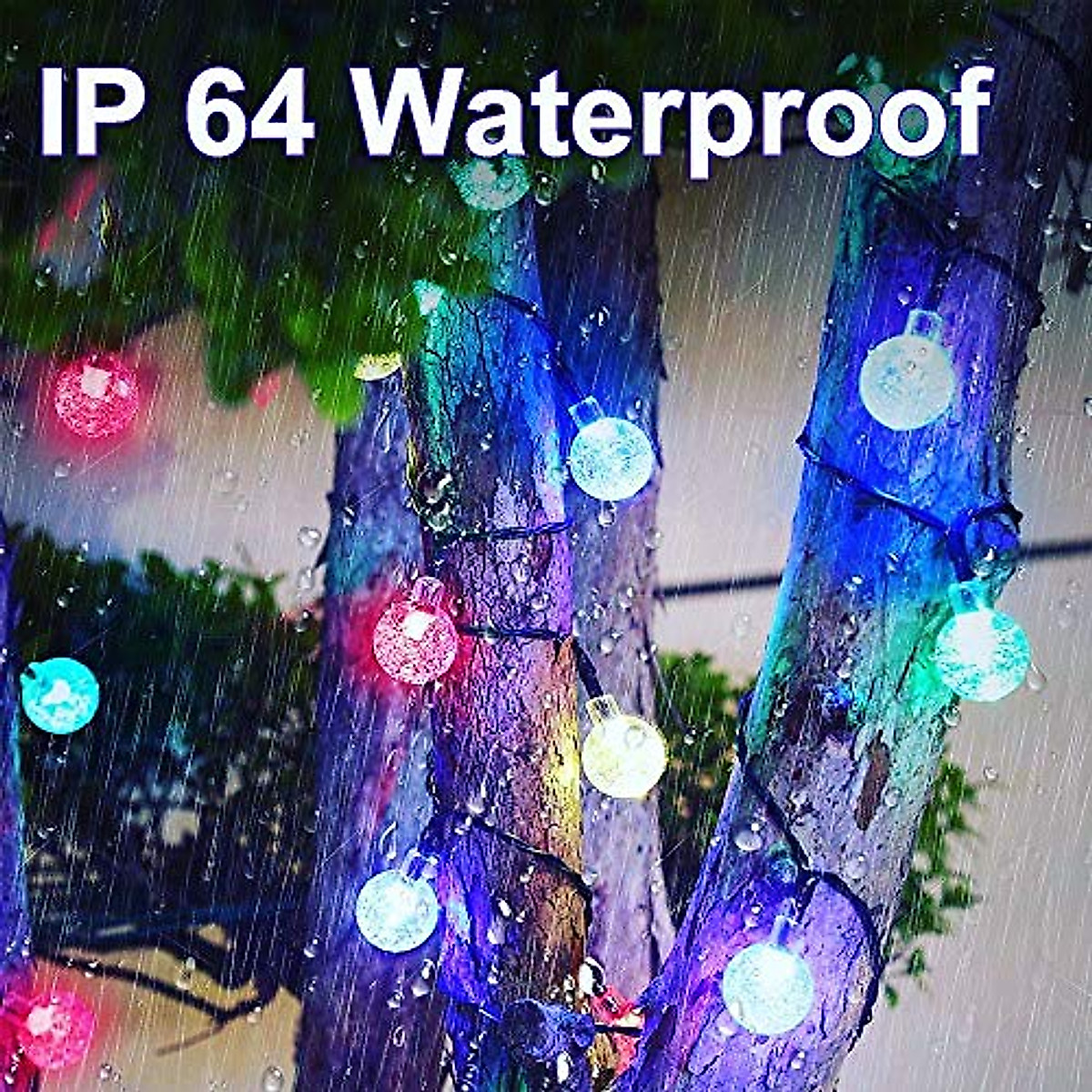 Solar String Lights Outdoor Waterproof, 30.2 FT 60 LED Crystal Globe Twinkle Lights Solar& USB Powered with 8 Lighting Modes for Garden Patio Backyard Party Wedding (60 LED, Multi-Colored)