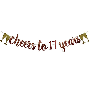 Cheers To 17 Years Banner,Pre-Strung, Rose Gold Paper Glitter Party Decorations For 17TH Wedding Anniversary 17 Years Old 17TH Birthday Party Supplies Letters Rose Gold ZHAOFEIHN