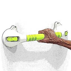 AmeriLuck 16.5in Suction Bath Grab Bar with Indicators, Balance Assist Bathroom Shower Handle (White/Yellow, Pack of 2)