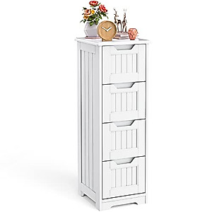 Gizoon Small Bathroom Storage Cabinet Freestanding with Drawers for Narrow Places, 33" Wooden Dresser with 4 Drawers for Bedroom, Chest of Drawers White