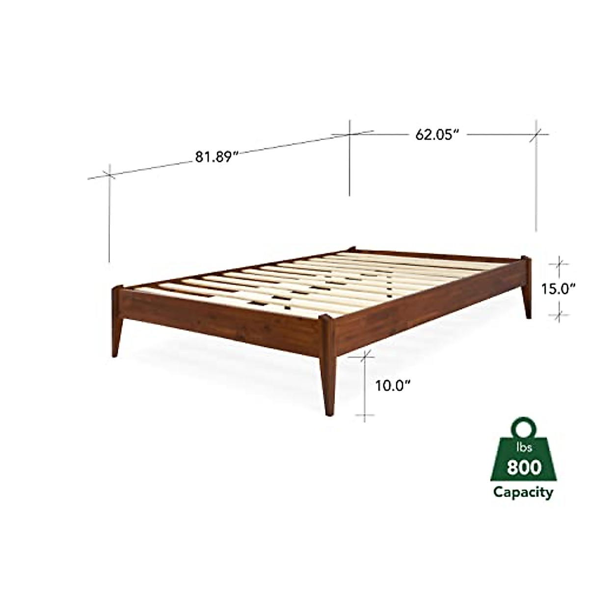 Bme Dinkee Solid Wood Platform Bed Frame and Alden Solid Wood Nightstand with 1-Drawer for Bedroom Collection - Easy Assembly, Mid Century Style (Dark Chocolate, Queen)