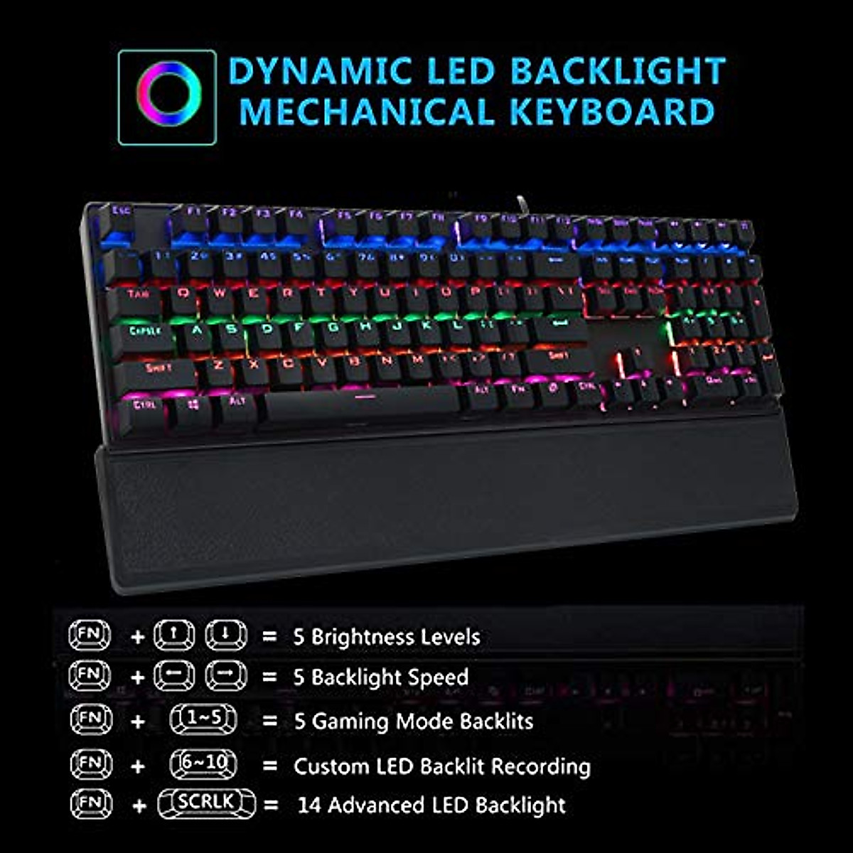 CHONCHOW Mechanical Gaming Keyboard, USB Wired RGB 108 Keys Gaming Keyboard Compact LED Rainbow Backlit Mechanical Gaming Keyboard for PS4 Xbox PC Gamer