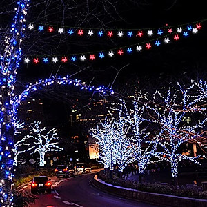 WATERGLIDE 2 Pack Solar Patriotic Star String Lights, Outdoor July 4th Decorative Light 100 LED 33 FT Each, 8 Lighting Modes, Waterproof for Independence Day Party Patio Garden Decor, Red White & Blue