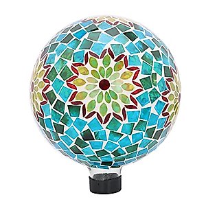 VCUTEKA Gazing Ball, Glass Mosaic Gazing Balls Sphere for Garden Lawn Outdoor Ornament Yard Decorative, 10-Inch, Flowers