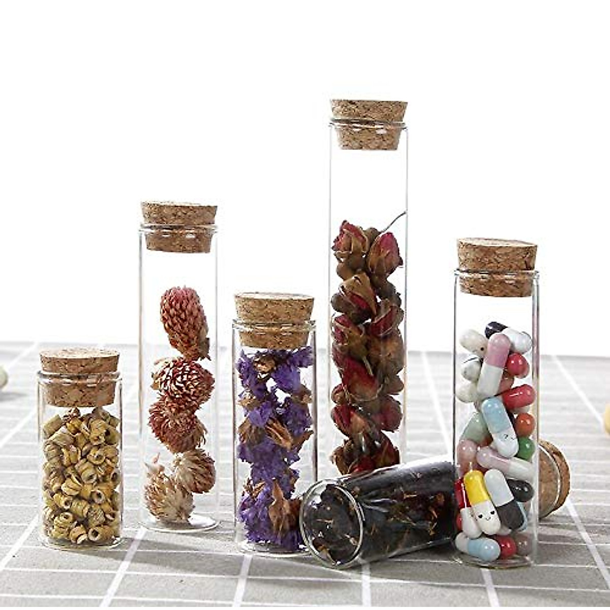10PCS Empty Glass Clear Test Tube Message Bottles Vials Jars Packing Container with Wood Cork Stoppers for Scientific Experiments Tea Powder Liquid Storage Dispenser(40ml-30mmx80mm)
