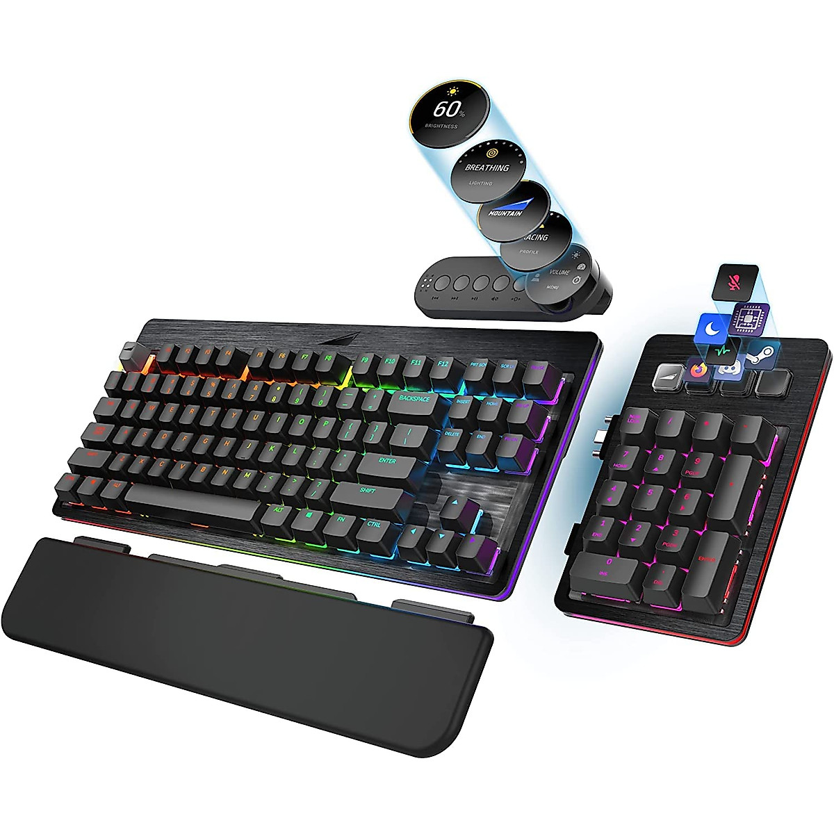 Mountain Everest Max Mechanical Gaming Keyboard - USB Passthrough - Cherry MX Hot-Swappable Switches - RGB Backlit (Midnight Black, Blue - Tactile & Clicky)