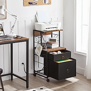 HOOBRO 2-Drawer File Cabinet, Filing Cabinet with Charging Station, Vertical Office Cabinet with Open Storage Shelf, Printer Stand, A4/Letter Size, Nonwovens Drawer, Rustic Brown and Black BFK23UWJ01