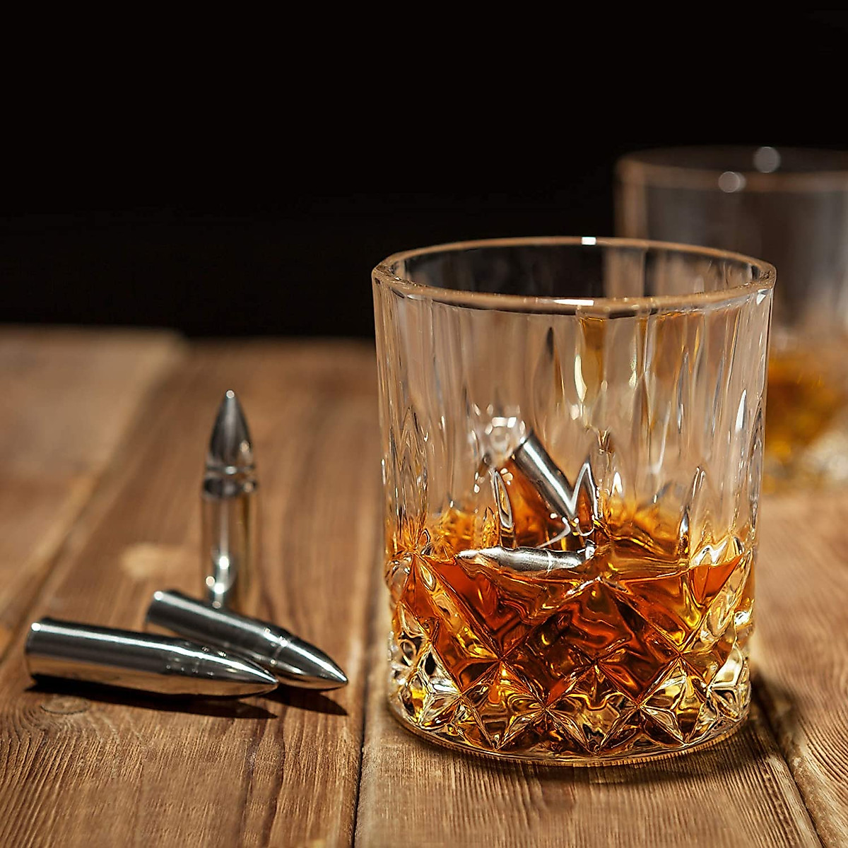 Whiskey Glasses with Bullets Stones Gift set for Men, Unique Bourbon Gifts for Anniversary Christmas
