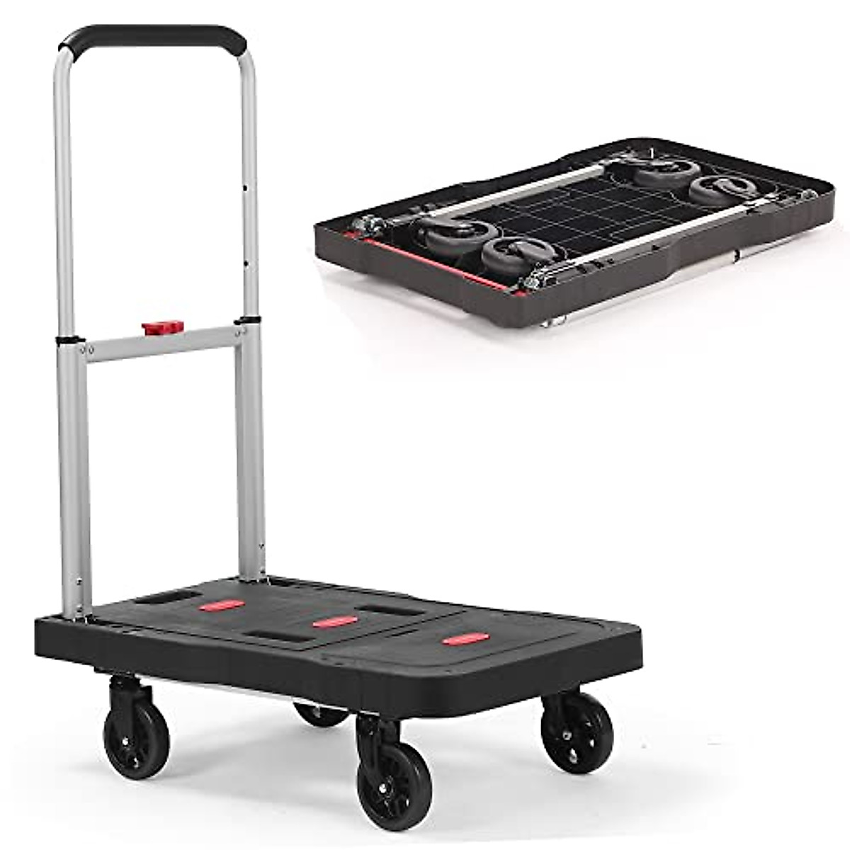 Wonfuss Platform Truck, 330lbs Folding Hand Truck Heavy Duty 4 Wheels Platform Cart Collapsible Dolly for Luggage Moving Office Use