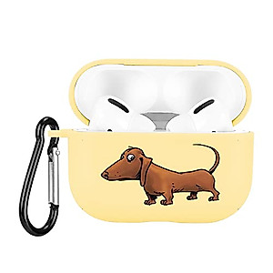 JOYLAND Cute Dachshund Case Compatible with Airpods Pro Yellow Soft TPU, Supports Wireless Charging Shockproof Protective Cover for Airpods Pro